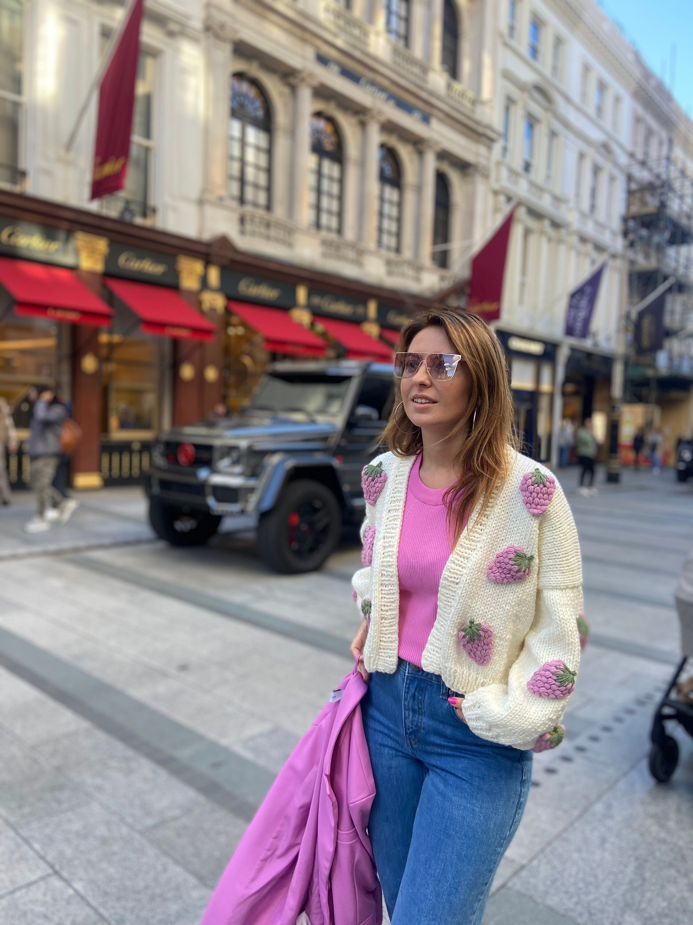 Strawberry Cardigan Pink Strawberry Jacket Handmade Chunky Sweater ...