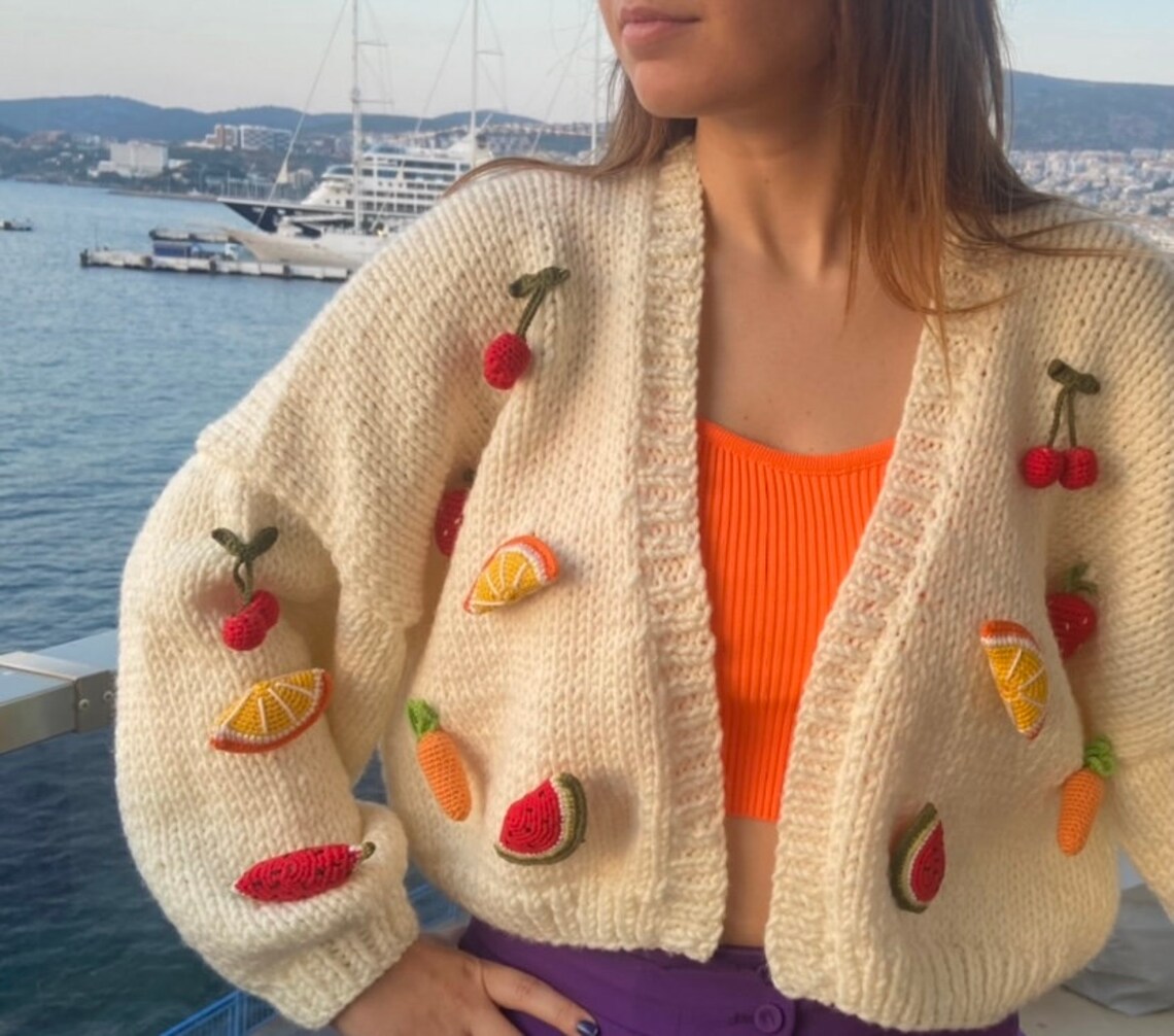 Strawberry Knit Jacket Cherry Cardigan Orange Crochet Pattern Knitted ...