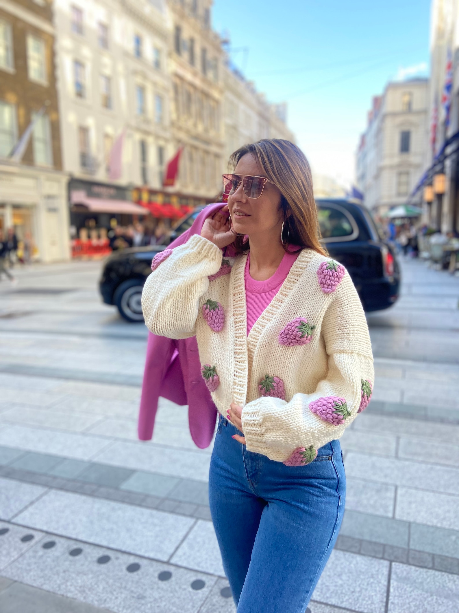 Strawberry Cardigan Pink Strawberry Jacket Handmade Chunky Sweater ...