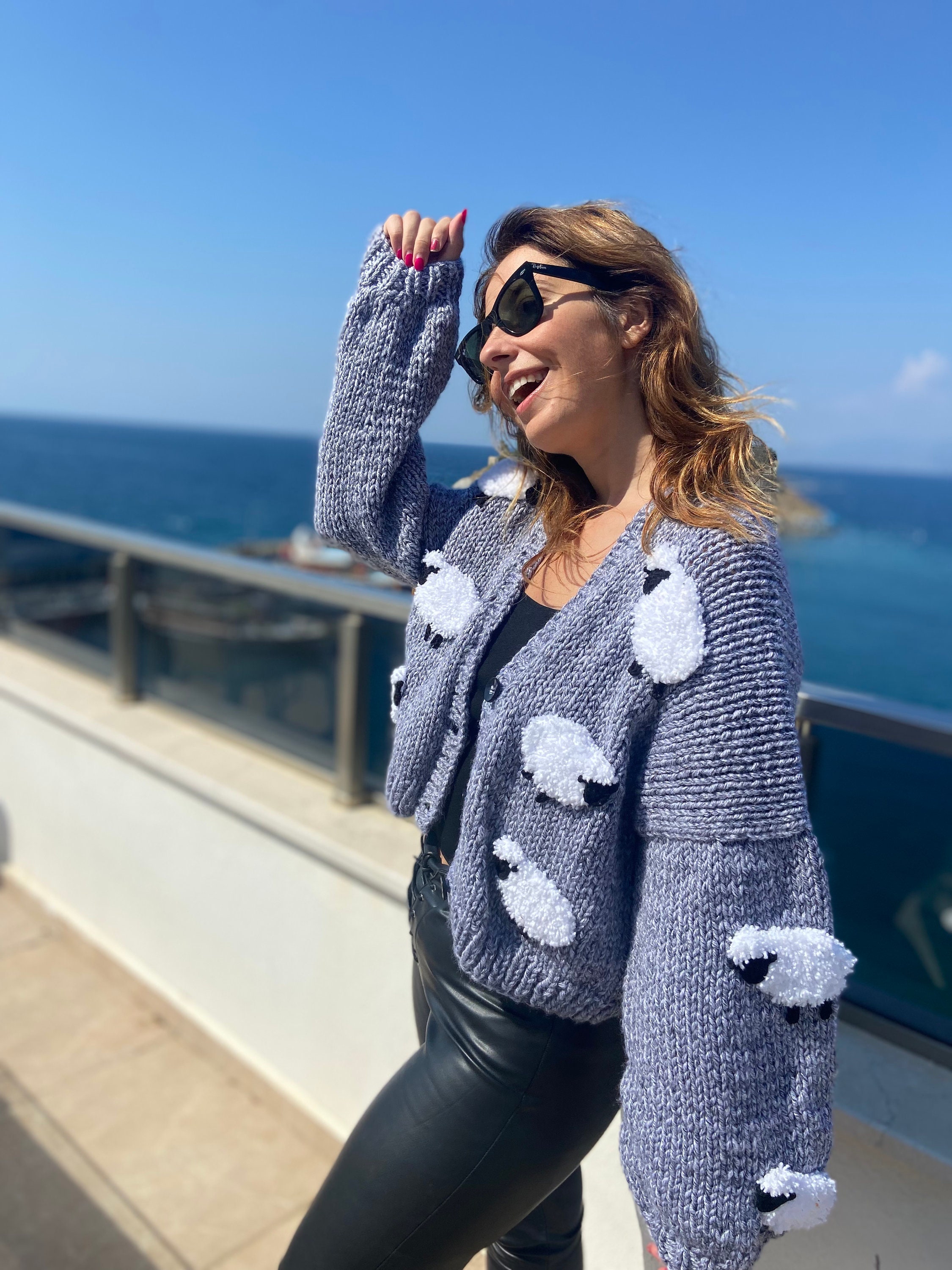 Sheep Cardigan Chunky Sheep Knit Jacket Grey Knitted 3D Fluffy Sheep ...