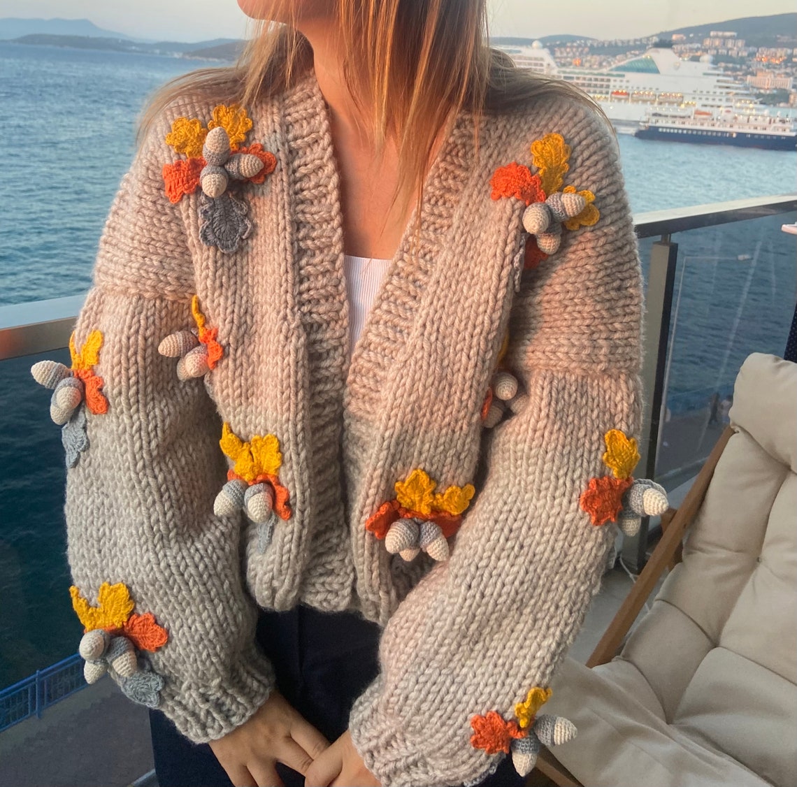 Oak Tree Leaves Cardigan Bonito Knit Jacket Fall Pattern Sweater ...