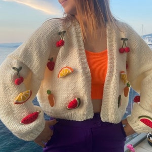 Strawberry Knit Jacket | Cherry Cardigan | Orange Crochet Pattern ...