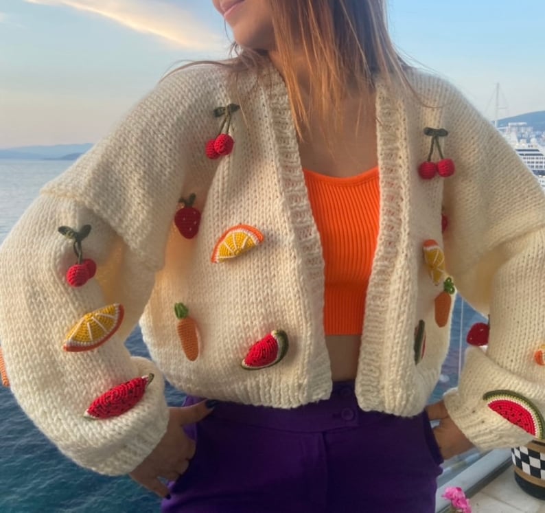Strawberry Knit Jacket | Cherry Cardigan | Orange Crochet Pattern ...