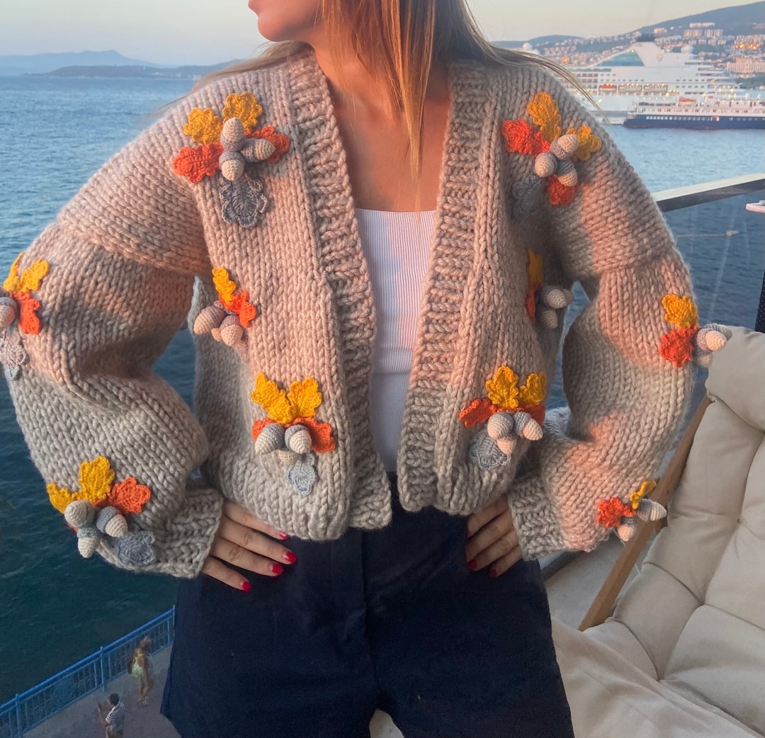 Oak Tree Leaves Cardigan Bonito Knit Jacket Fall Pattern Sweater ...