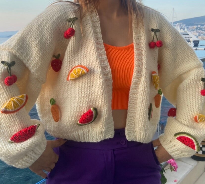 Strawberry Knit Jacket | Cherry Cardigan | Orange Crochet Pattern ...