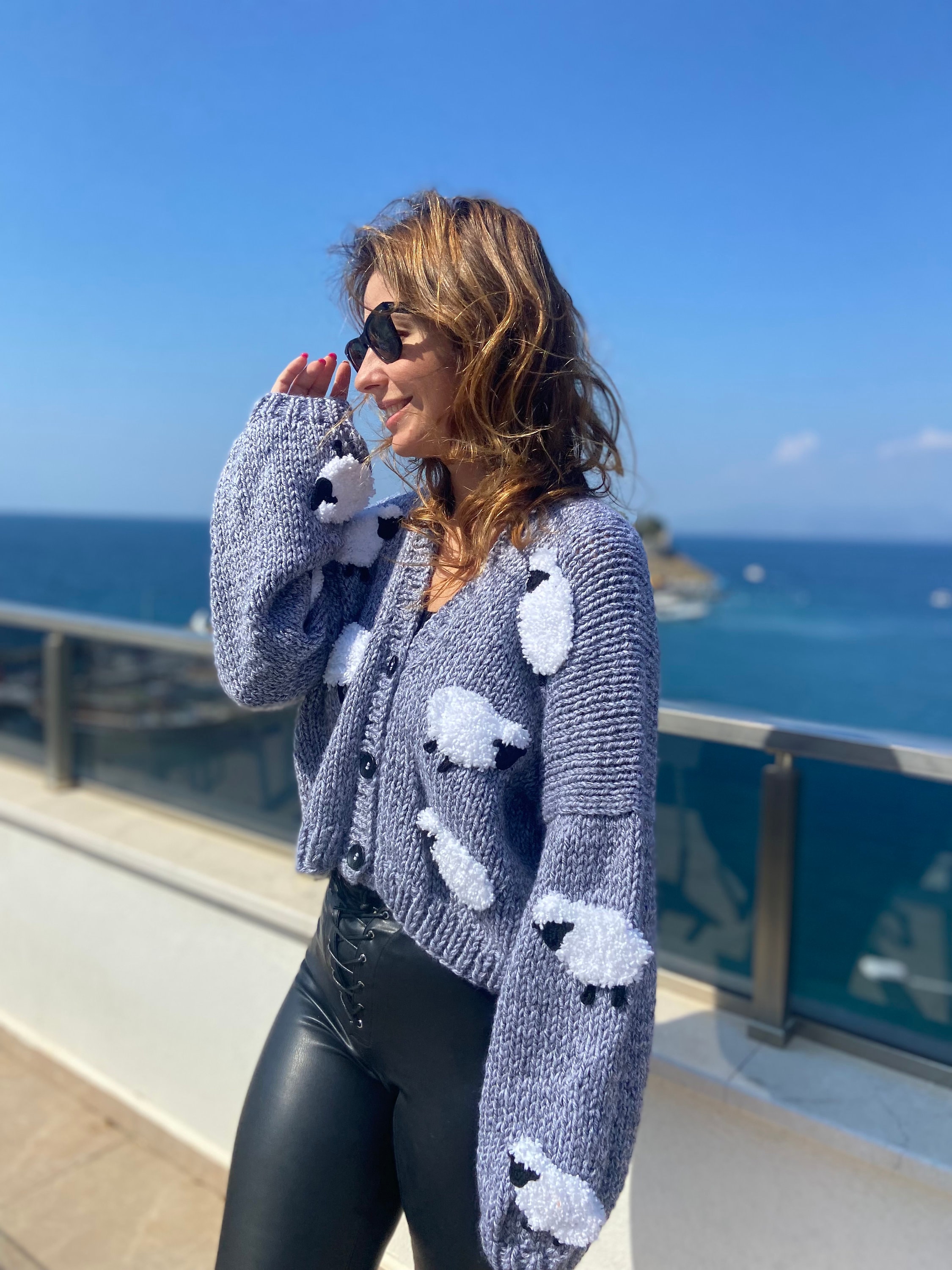 Sheep Cardigan Chunky Sheep Knit Jacket Grey Knitted 3D Fluffy Sheep ...