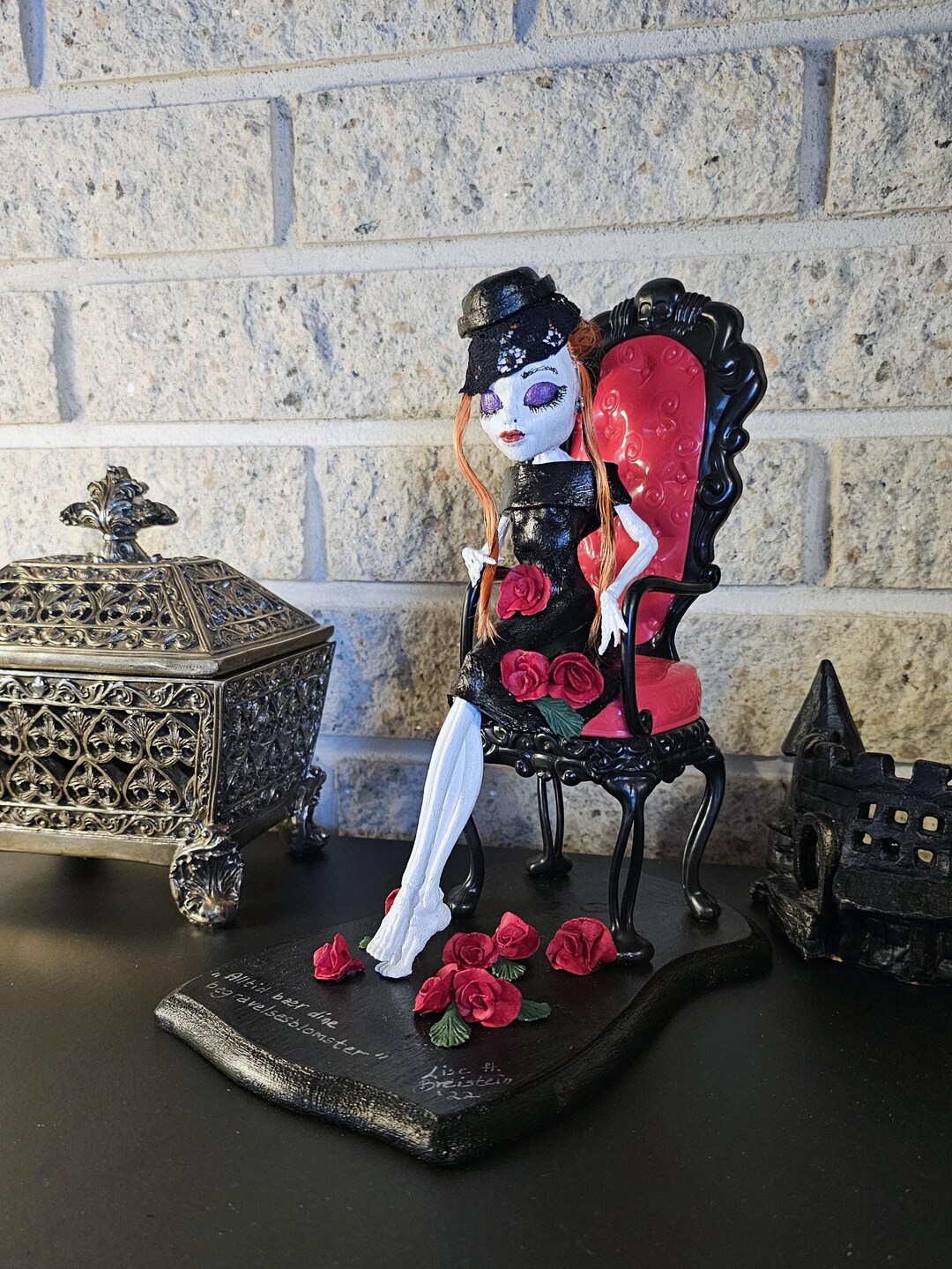 Ooak Figurine-upcycled Art Statue-soft Goth Reloved Doll Statue-dark ...