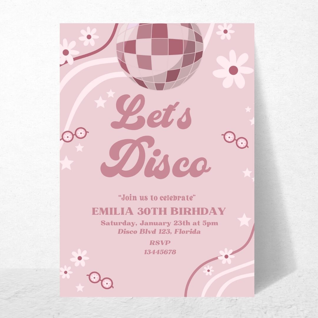 Disco Birthday Invitation, Disco Party Invitation, 1970s Groovy Disco ...
