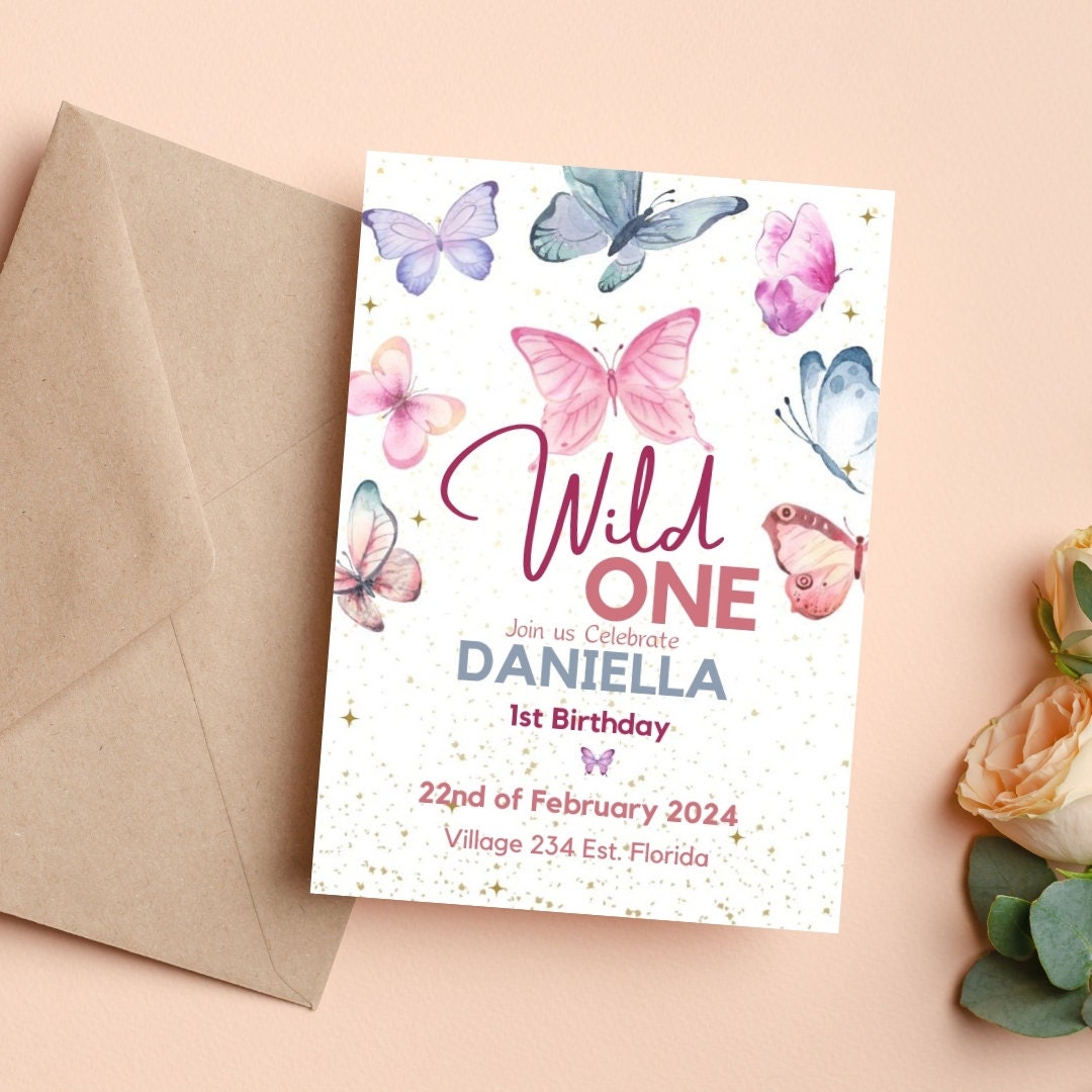 EDITABLE Side Butterfly Birthday Invitation Butterfly Watercolor ...