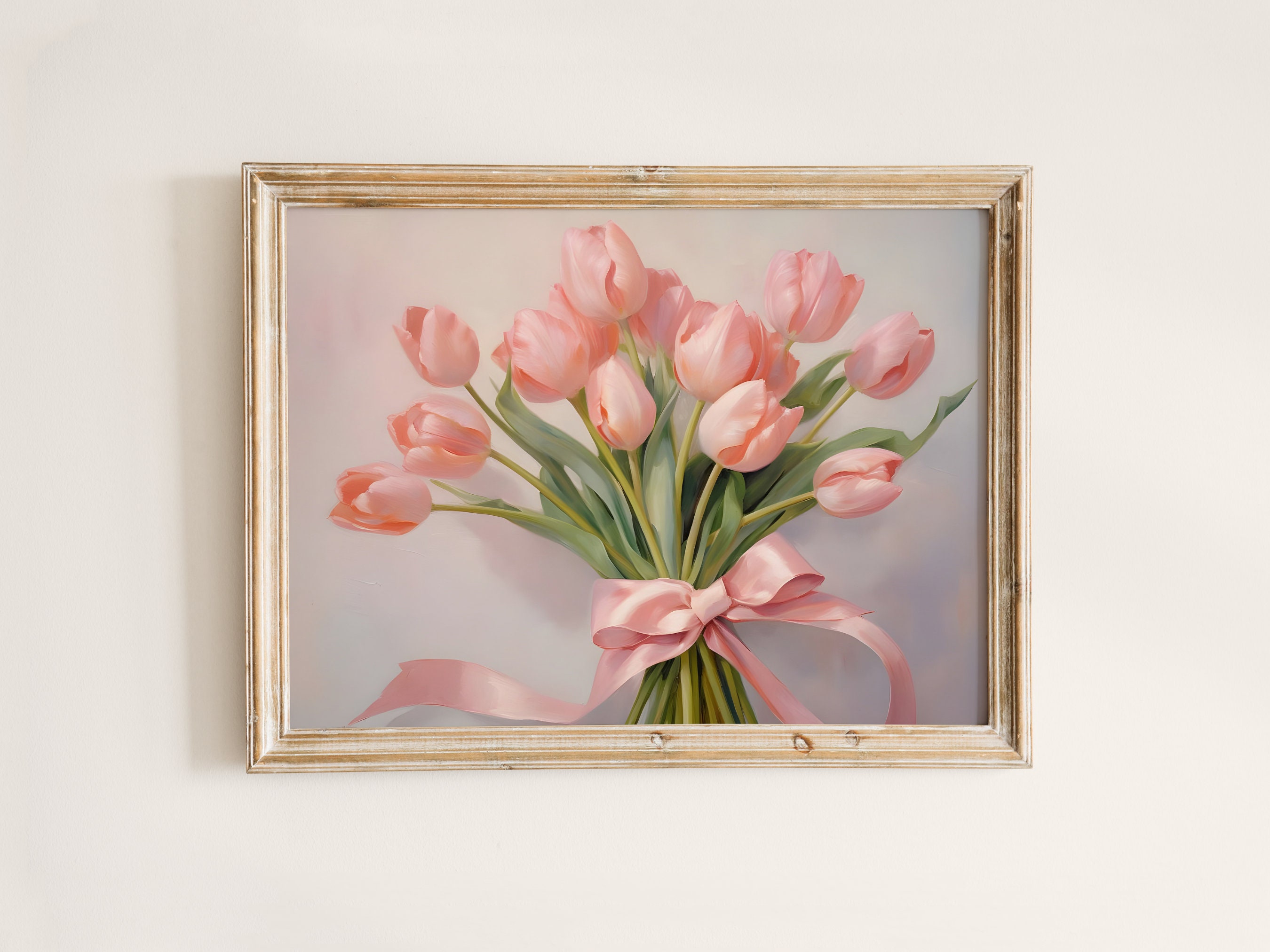 Coquette Print, Tulips Wall Art, Vintage Pink Painting, Soft Girl ...