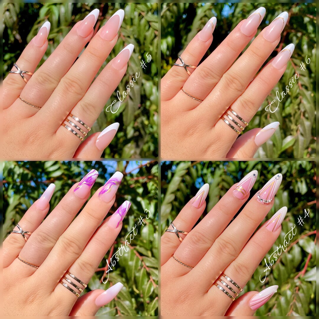 Classic French Tip/abstract Art Nails, Design Luxury Press Ons - Etsy