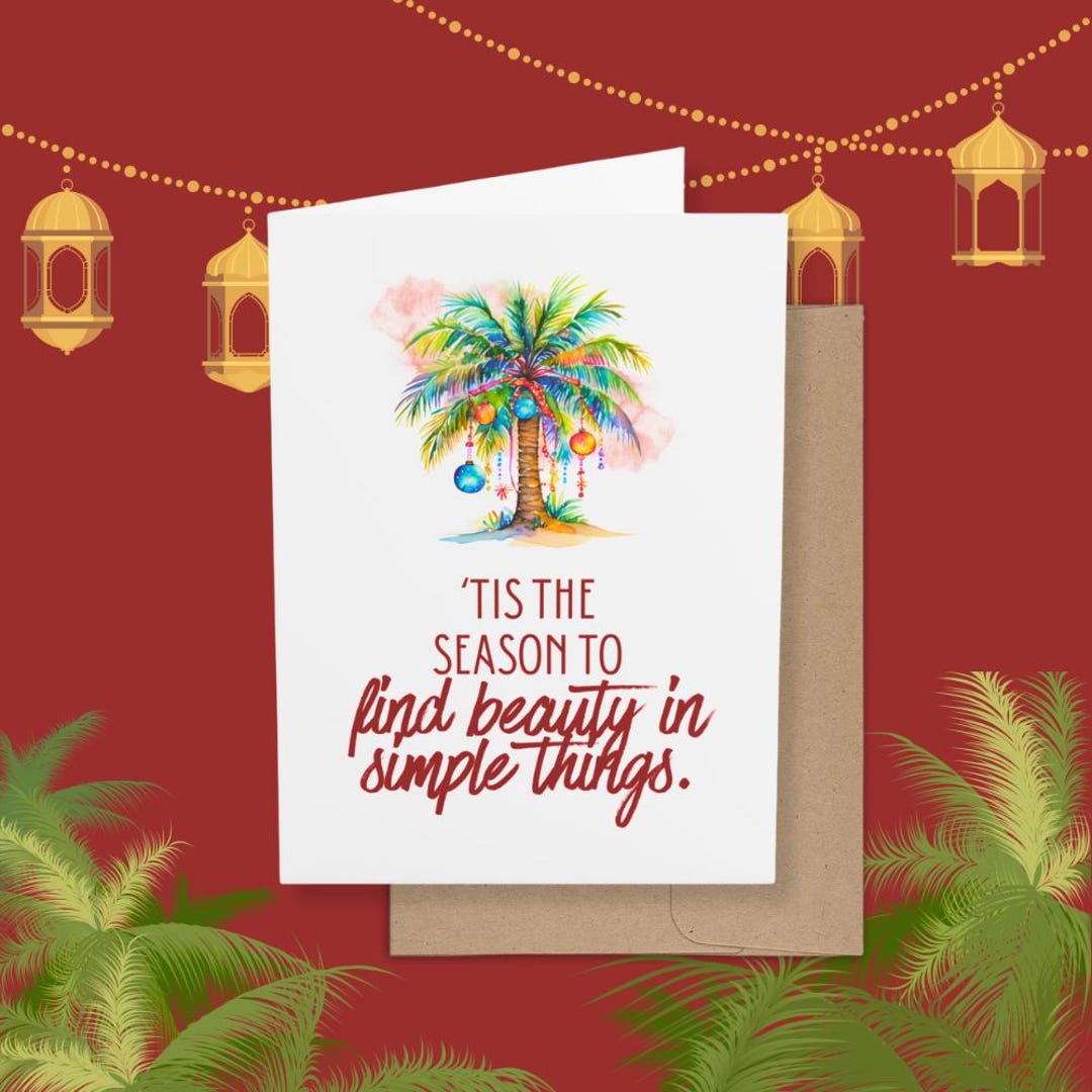Tropical Palm Tree Coastal Christmas Card Set - Whimsical Watercolors ...