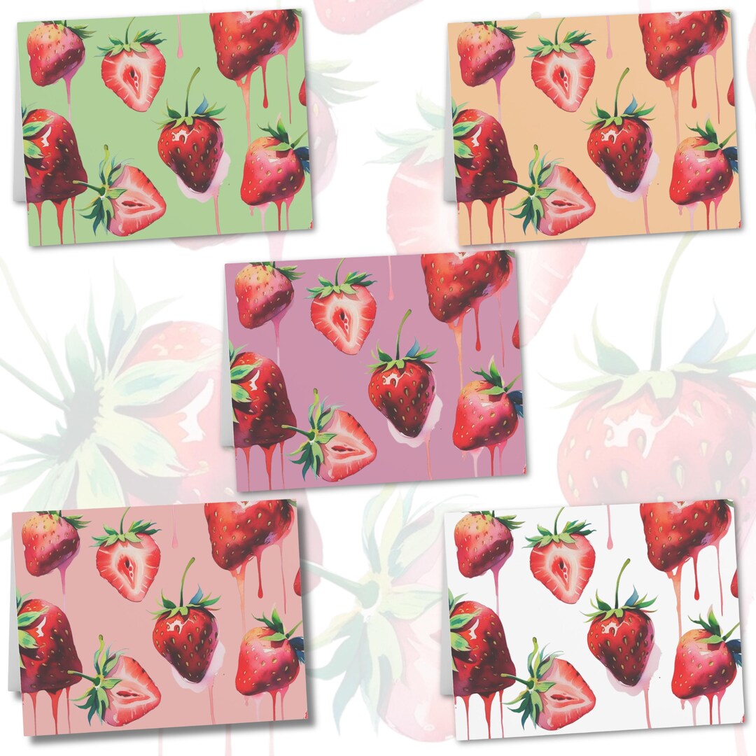 Watercolor Strawberry Greeting Cards: Fruit Notecards - Set of 5 - Etsy