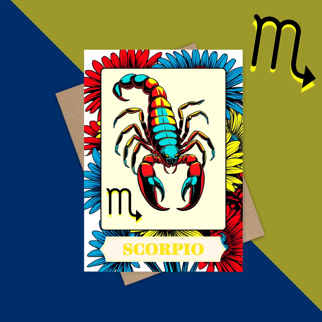 Retro Scorpio Zodiac Card, Zodiac Scorpion, Scorpio Zodiac Art, Scorpio ...