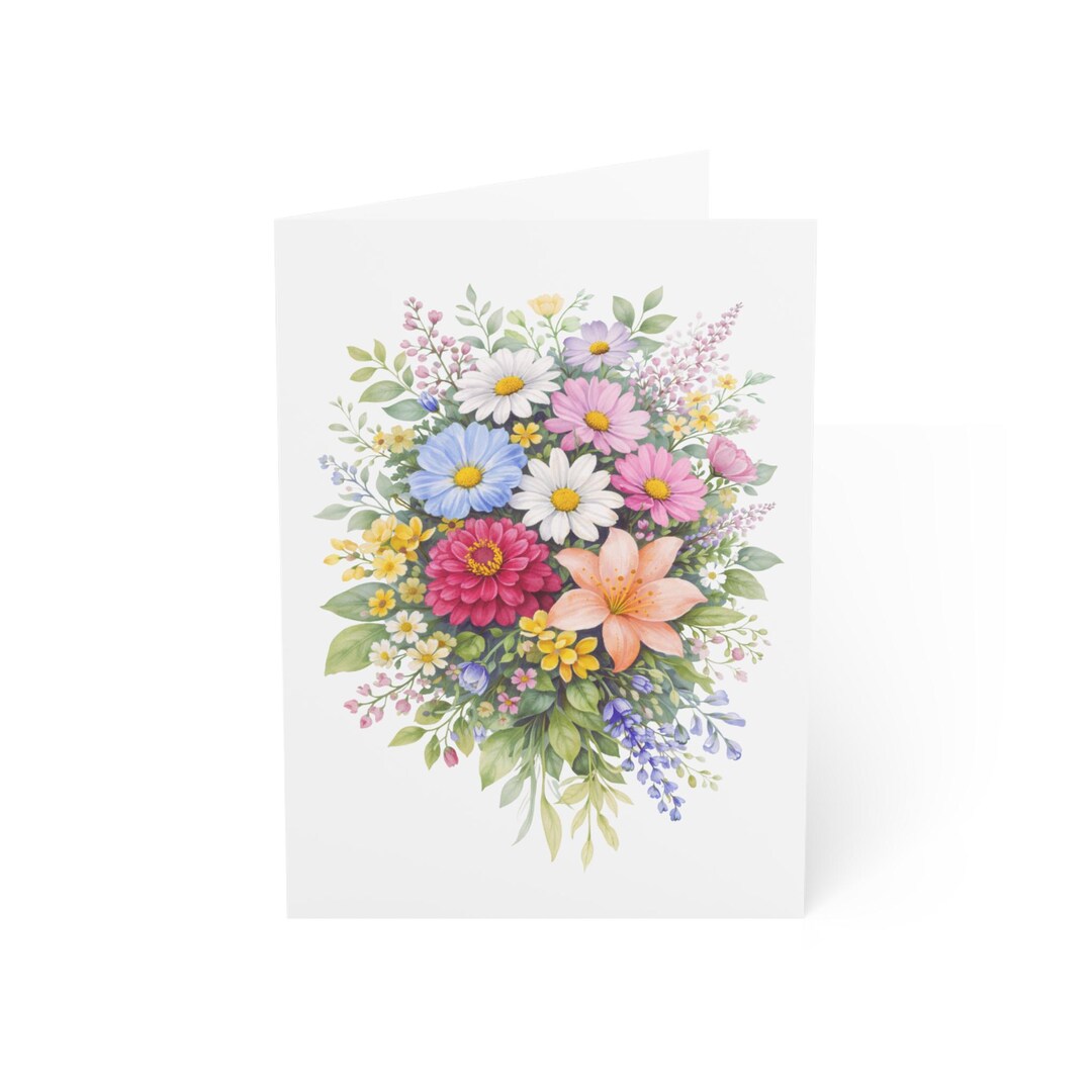 Watercolor Wildflower Bouquet Greeting Card, Colorful Floral Garden ...