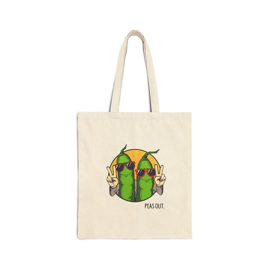 Peas Out Tote Bag - Funny Pea Pun Tote, Cute Veggie Illustration Bag ...