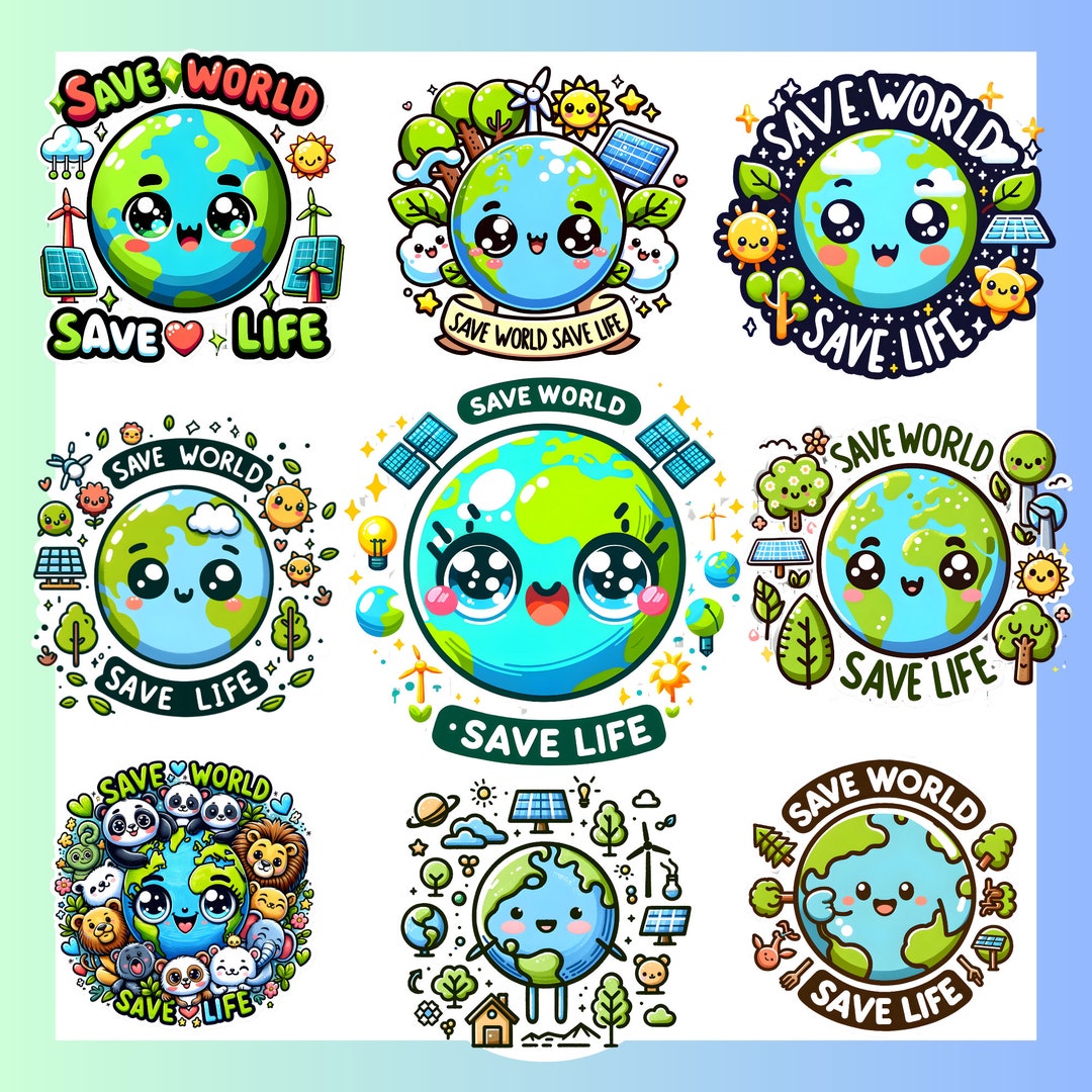 20 PNG & JPG "save World Save Life" Clipart Bundle Cute Gartoon PNG ...