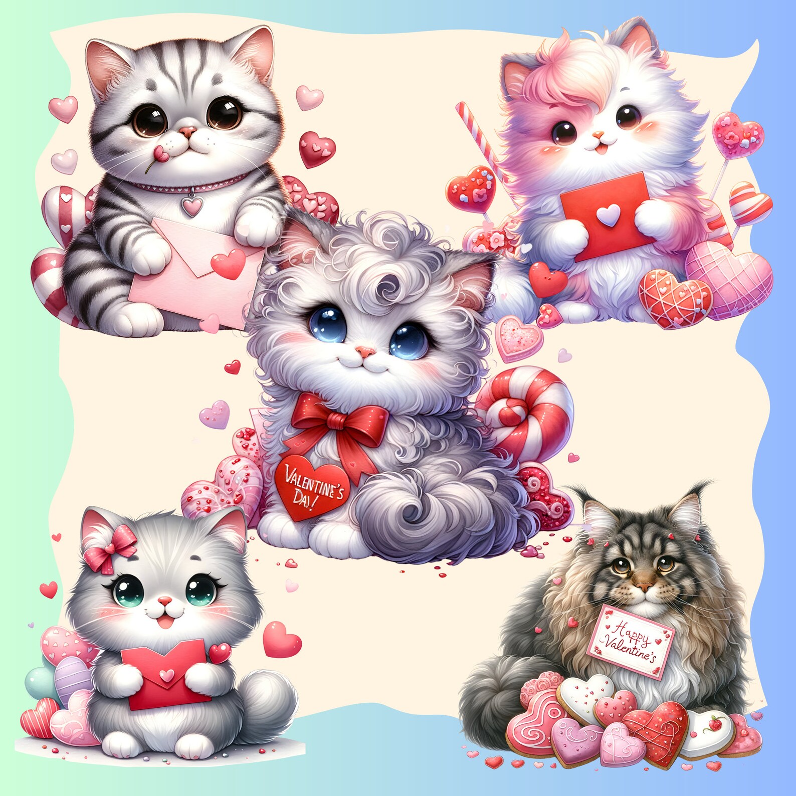 20 PNG & JPG Cat Clipart Bundle ,valentine Cute Cat PNG Perfect for ...