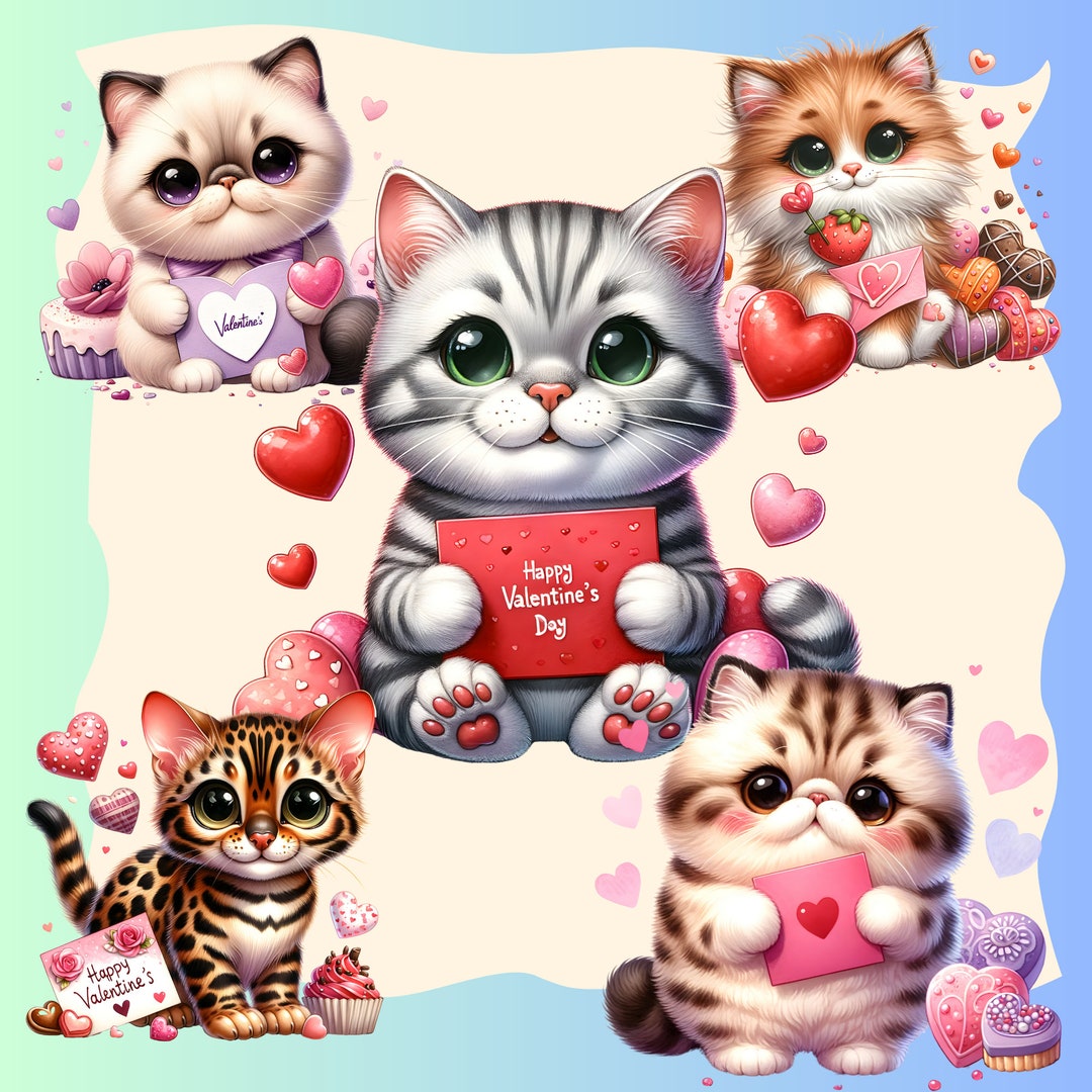 20 PNG & JPG Cat Clipart Bundle ,valentine Cute Cat PNG Perfect for ...