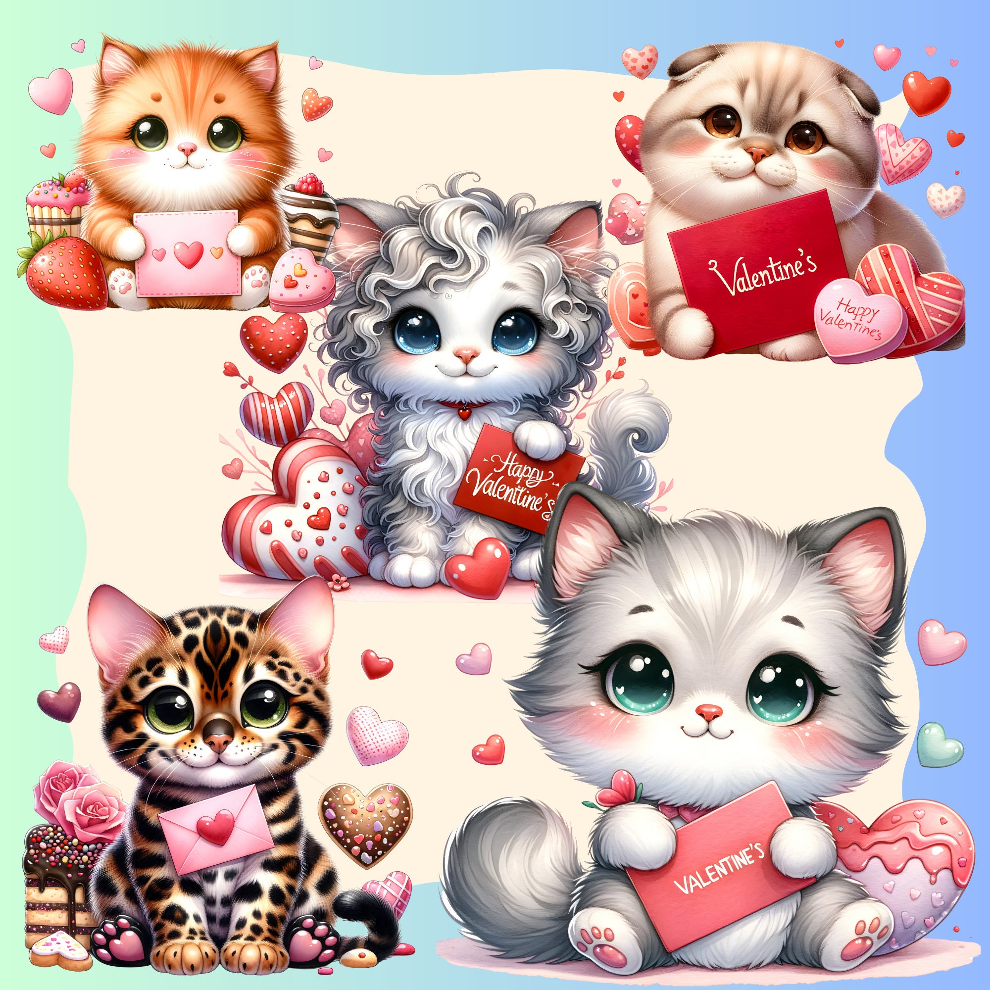 20 PNG & JPG Cat Clipart Bundle ,valentine Cute Cat PNG Perfect for ...