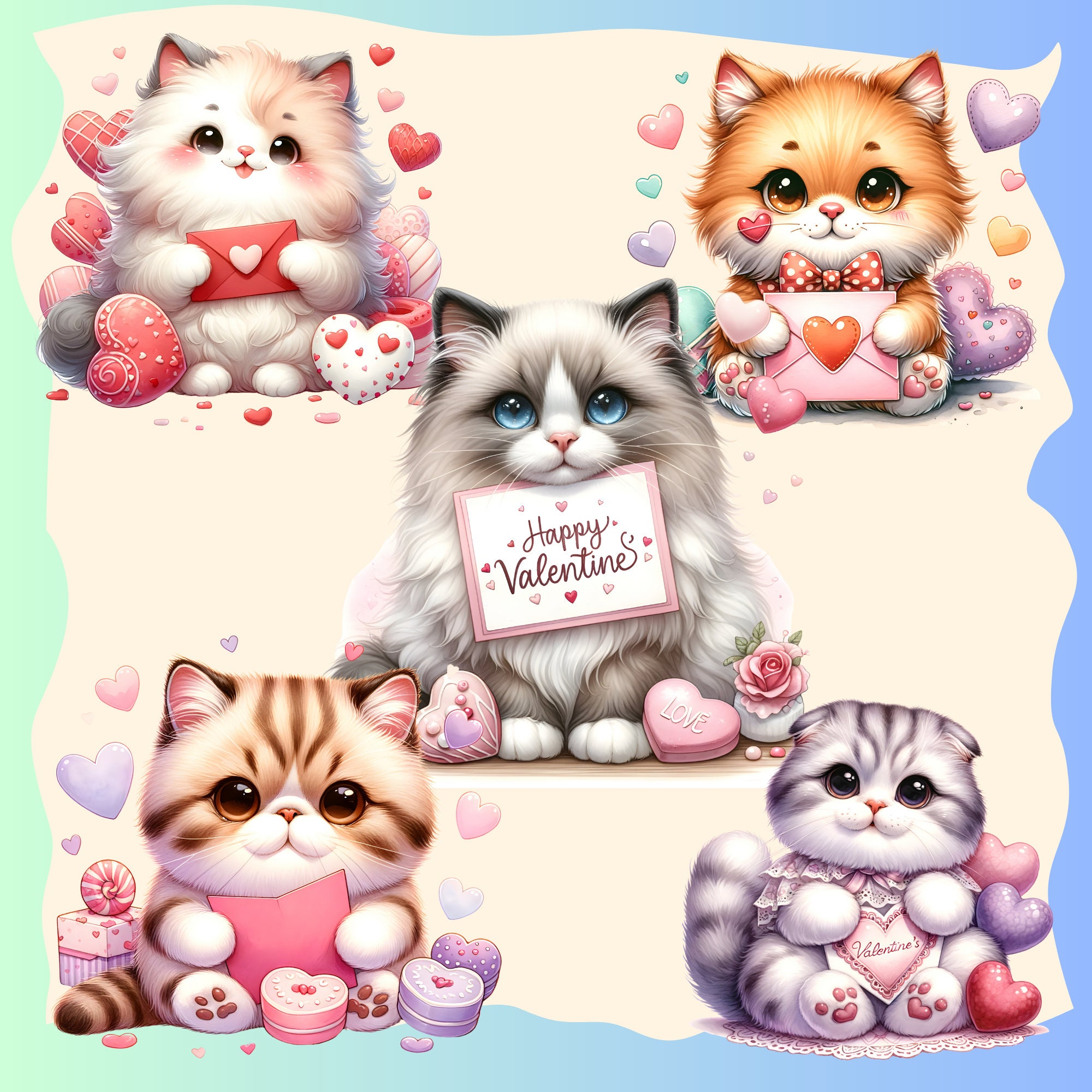 20 PNG & JPG Cat Clipart Bundle ,valentine Cute Cat PNG Perfect for ...