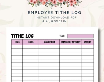 Tithe and Offering Log, Printable Tithing Record, Church Giving Log ...