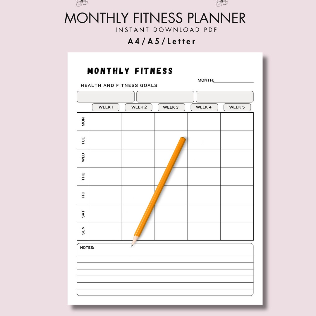 Monthly Workout Planner Printable, 30 Days Fitness Planner, Exercise ...
