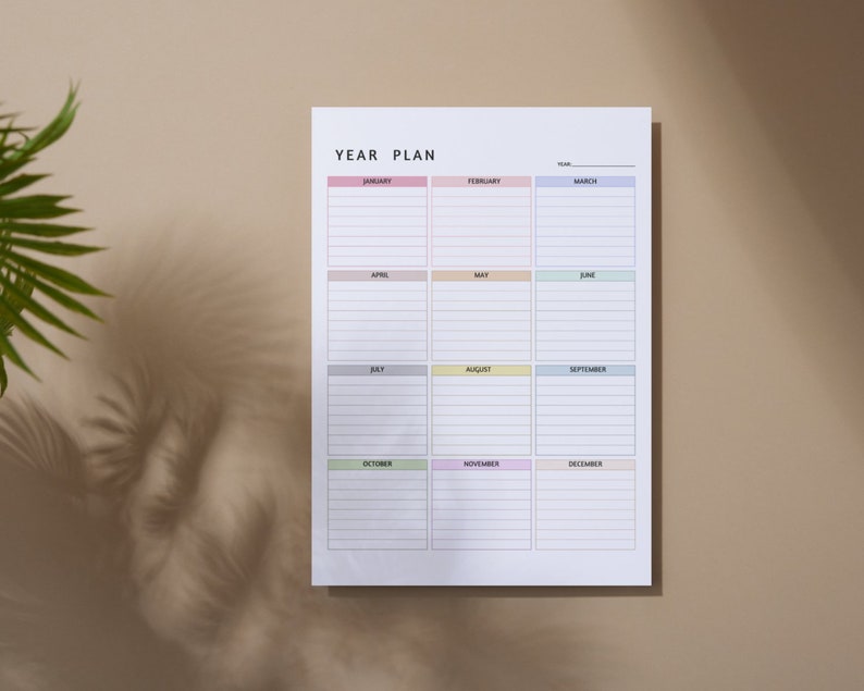 Editable Yearly Planner, Printable Yearly Overview on One Page, Year at ...
