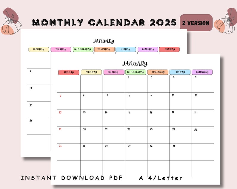 Printable Monthly Planner 2025 Minimalist Calendar Portrait Calendar ...