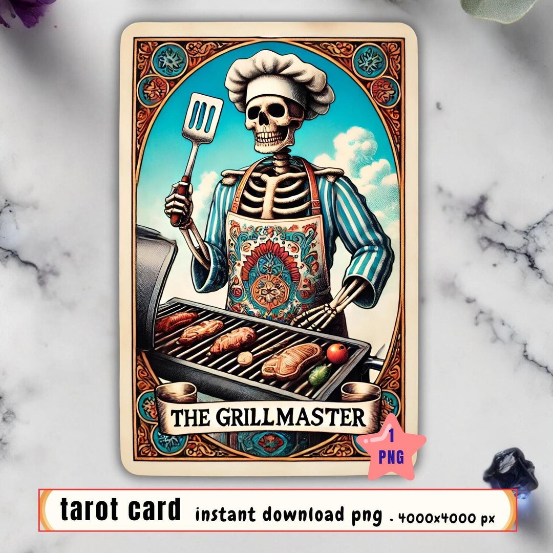 Grill Master Tarot Card PNG: Skeleton Chef Sublimation Design (digital ...