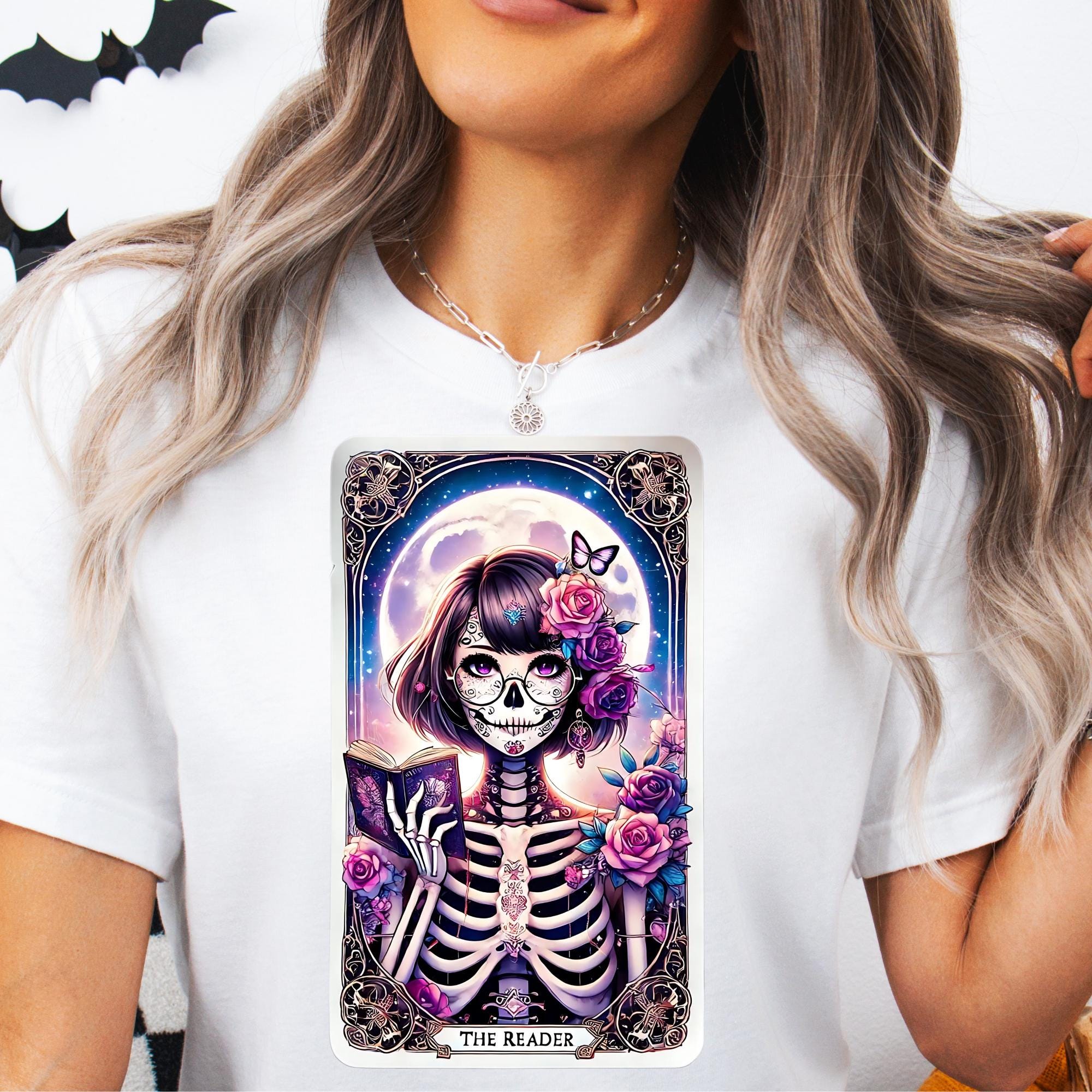 The Reader Tarot Card PNG: Skeleton Book Lover Design (digital Download ...