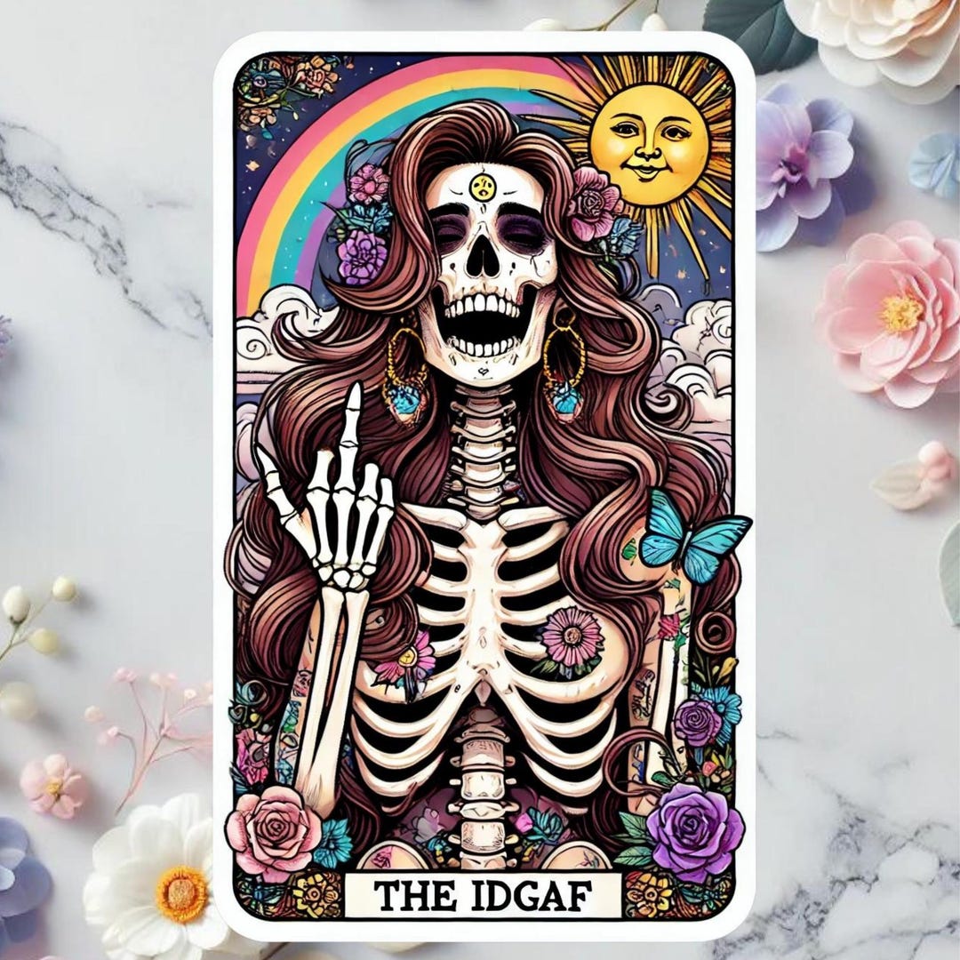 IDGAF Tarot Card PNG: Sarcastic Skeleton Skull Sublimation Design ...
