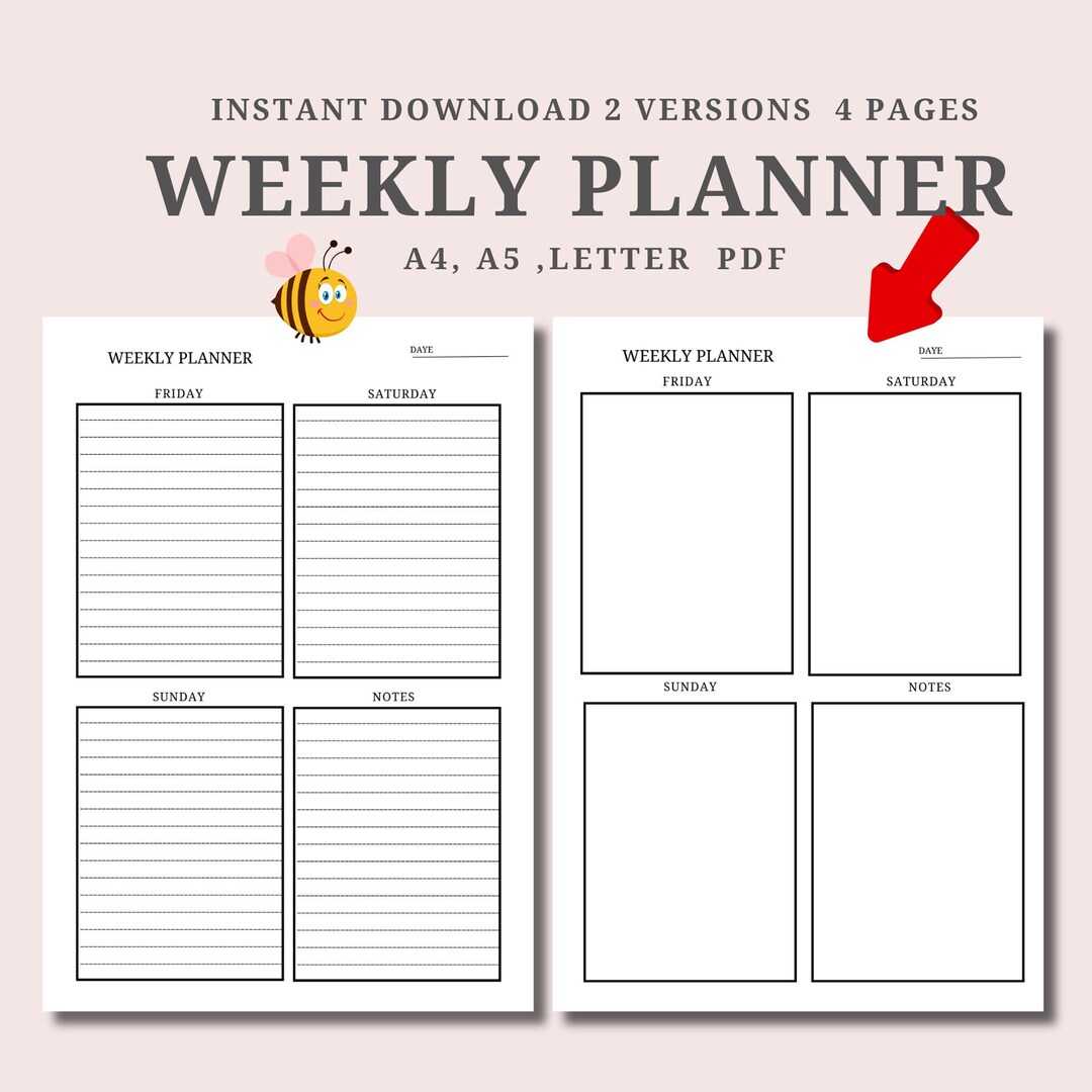 Weekly Planner Printable Landscape, Minimalist Weekly Schedule, Week at ...