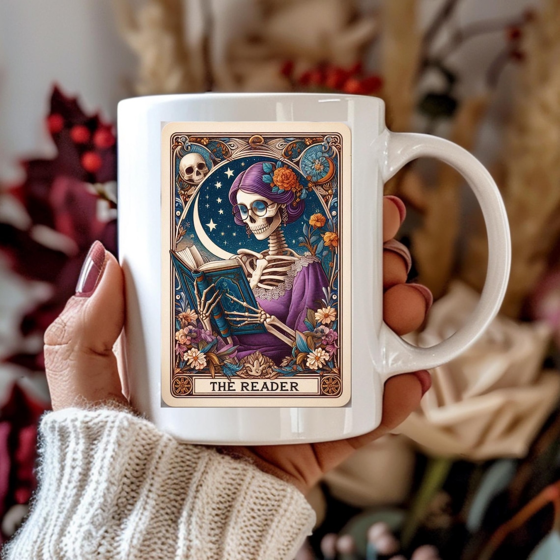 The Reader Tarot Card PNG: Skeleton Book Lover Design (digital Download ...