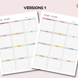 Editable Yearly Planner, Printable Yearly Overview on One Page, Year at ...