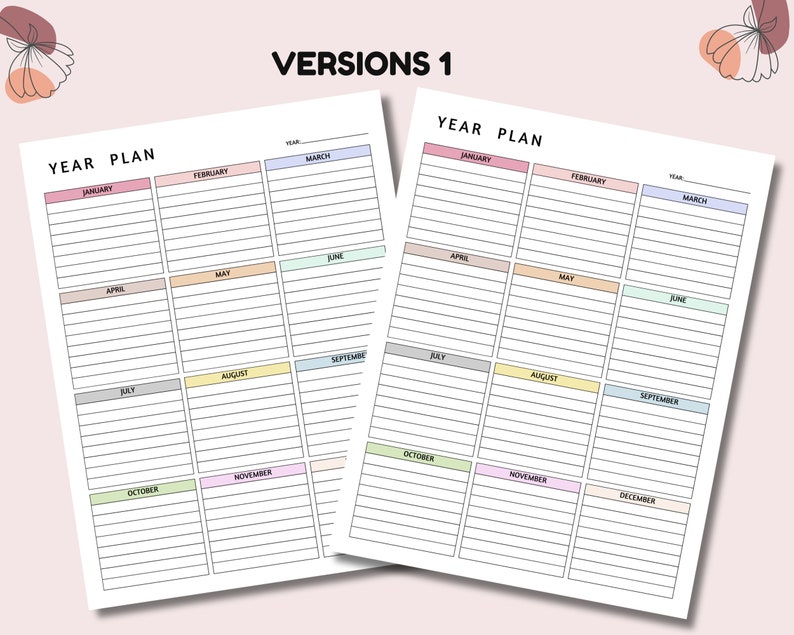 Editable Yearly Planner, Printable Yearly Overview on One Page, Year at ...