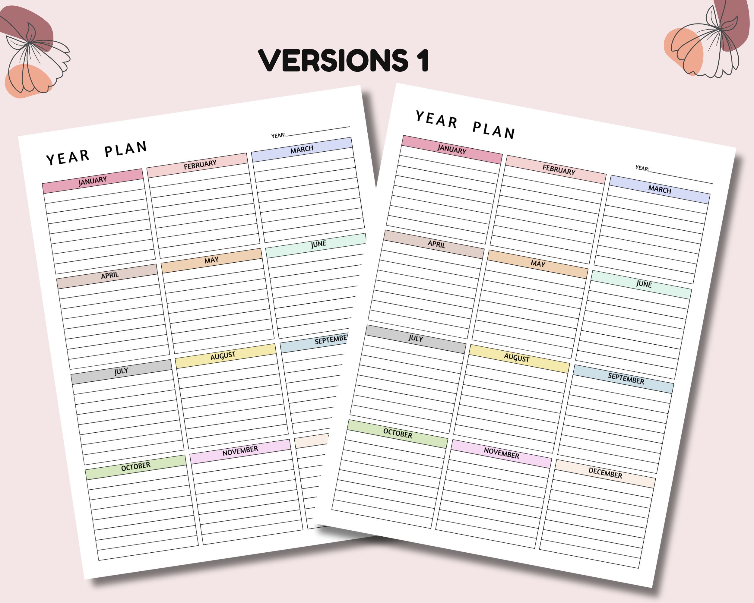 Editable Yearly Planner, Printable Yearly Overview on One Page, Year at ...