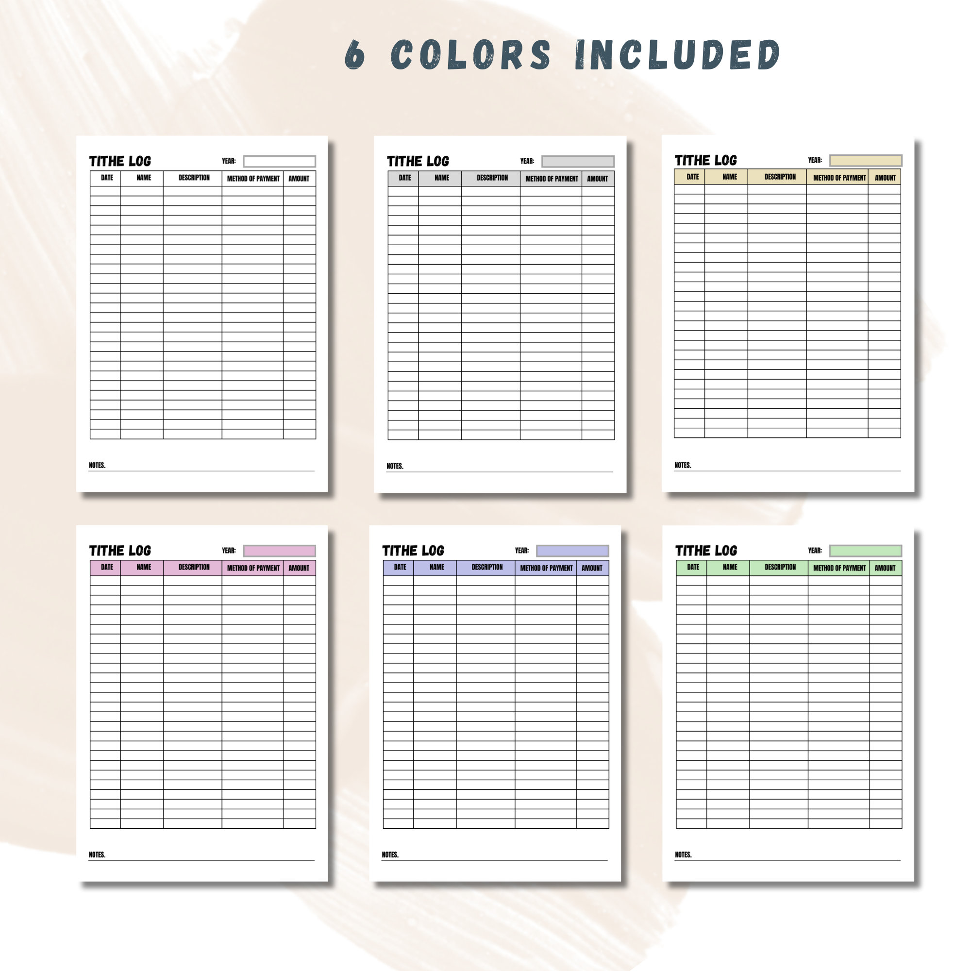 Tithe and Offering Log, Printable Tithing Record, Church Giving Log ...