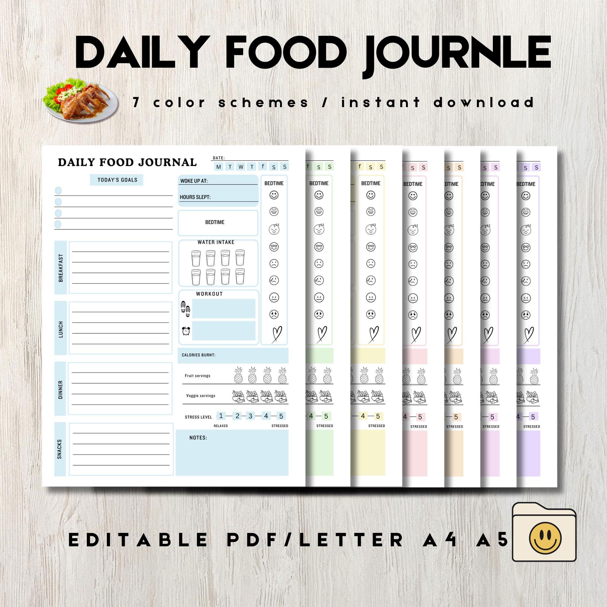 Editable Food Journal Printable, Digital Food Diary, Daily Food Journal ...