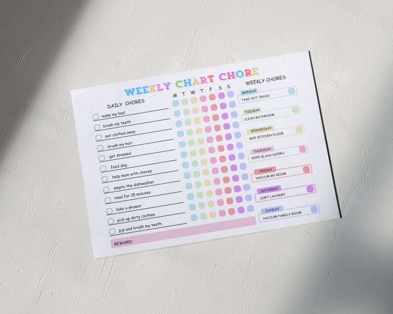 Editable Chore Chart for Kids Printable Kids Daily Weekly ...