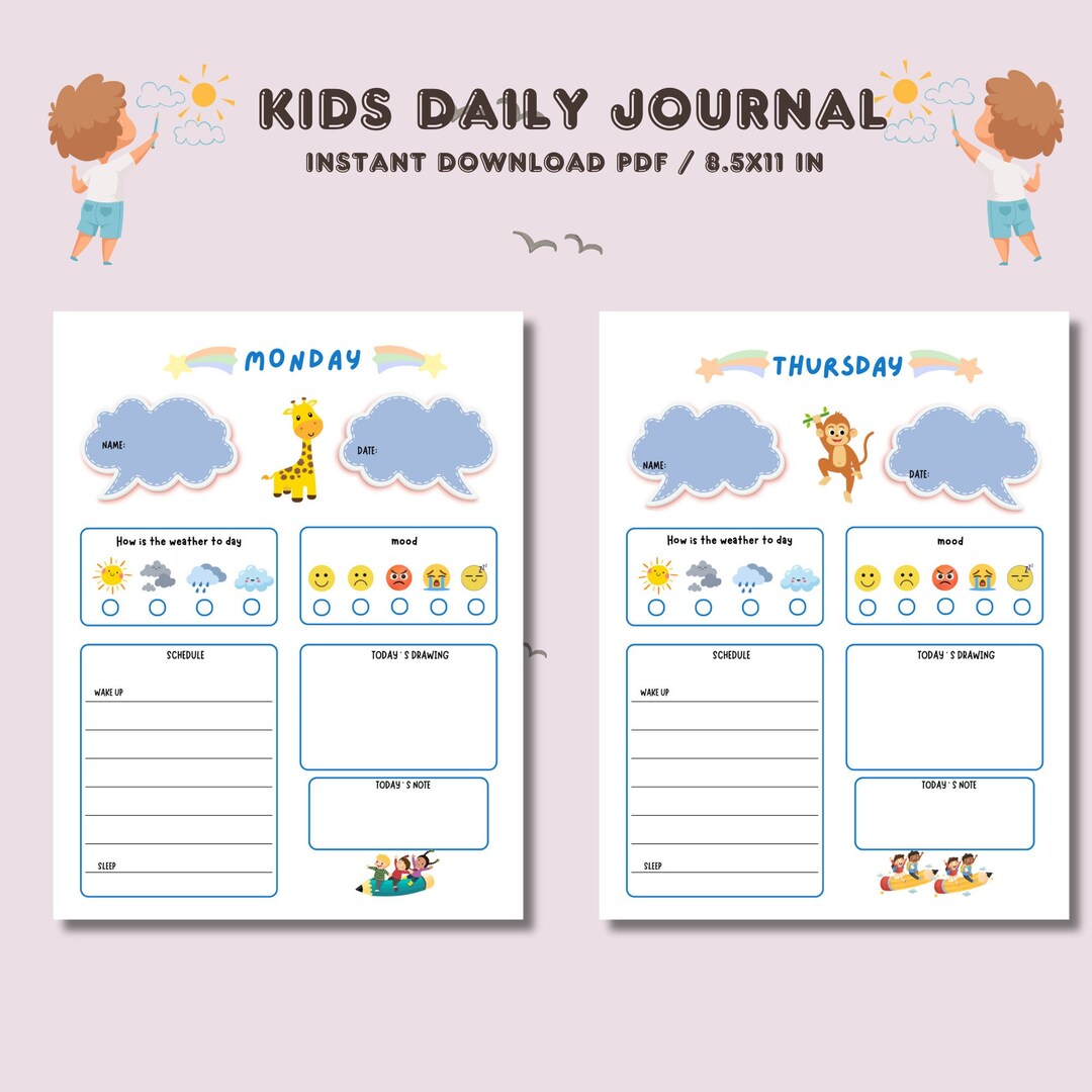 Kids Daily Journal Printable I Journal for Kids I Diary for Kids I Kids ...
