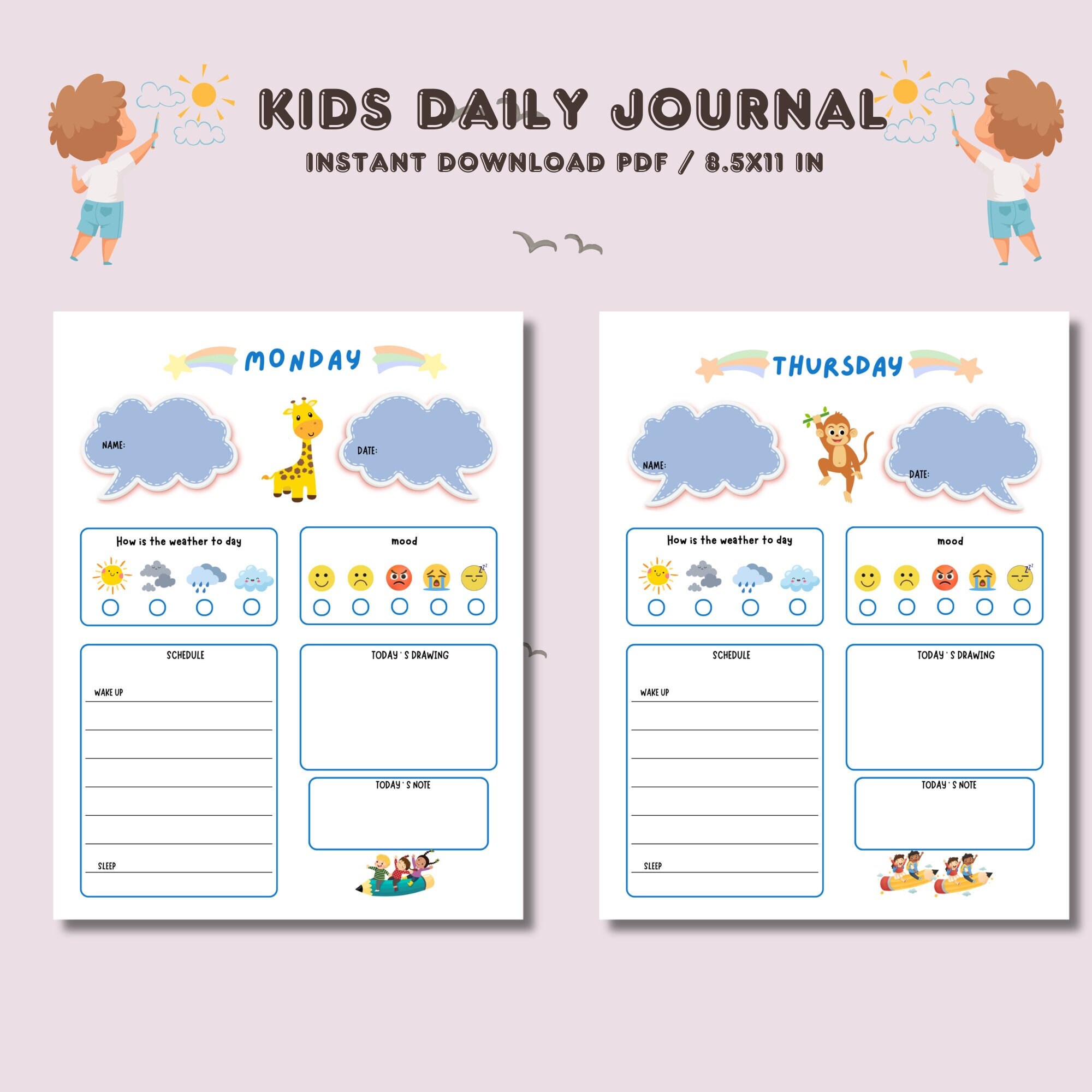 Kids Daily Journal Printable I Journal for Kids I Diary for Kids I Kids ...