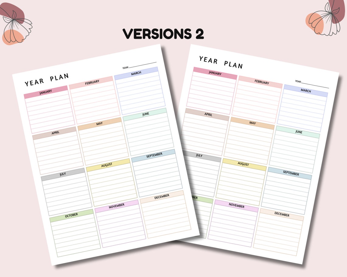 Editable Yearly Planner, Printable Yearly Overview on One Page, Year at ...