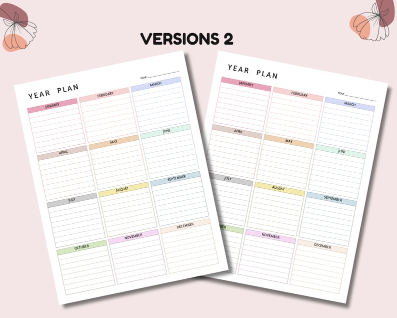 Editable Yearly Planner, Printable Yearly Overview on One Page, Year at ...