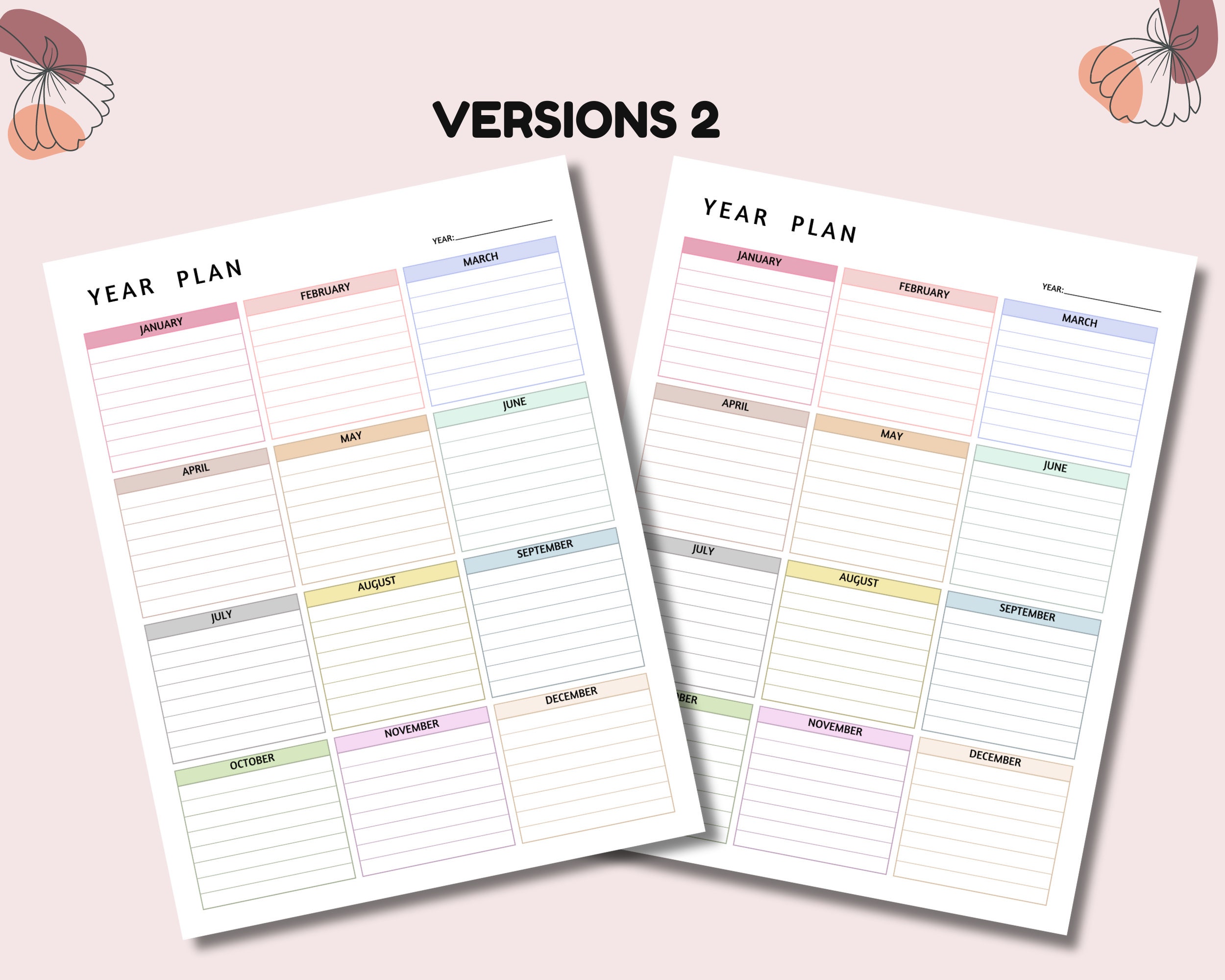 Editable Yearly Planner, Printable Yearly Overview on One Page, Year at ...
