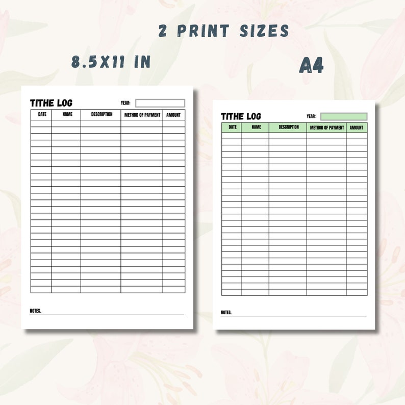 Tithe and Offering Log, Printable Tithing Record, Church Giving Log ...