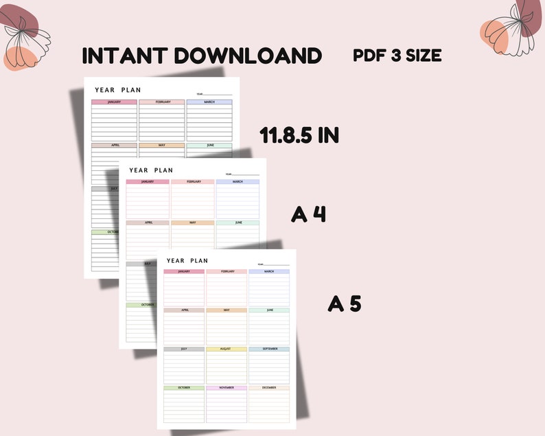 Editable Yearly Planner, Printable Yearly Overview on One Page, Year at ...