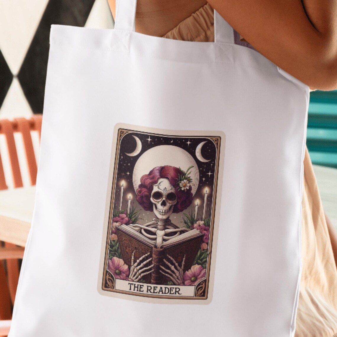 The Reader Tarot Card PNG: Skeleton Book Lover Design (digital Download ...