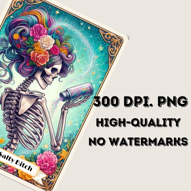 Funny Skeleton Tarot Card PNG: Gothic Witchy Sublimation Design ...