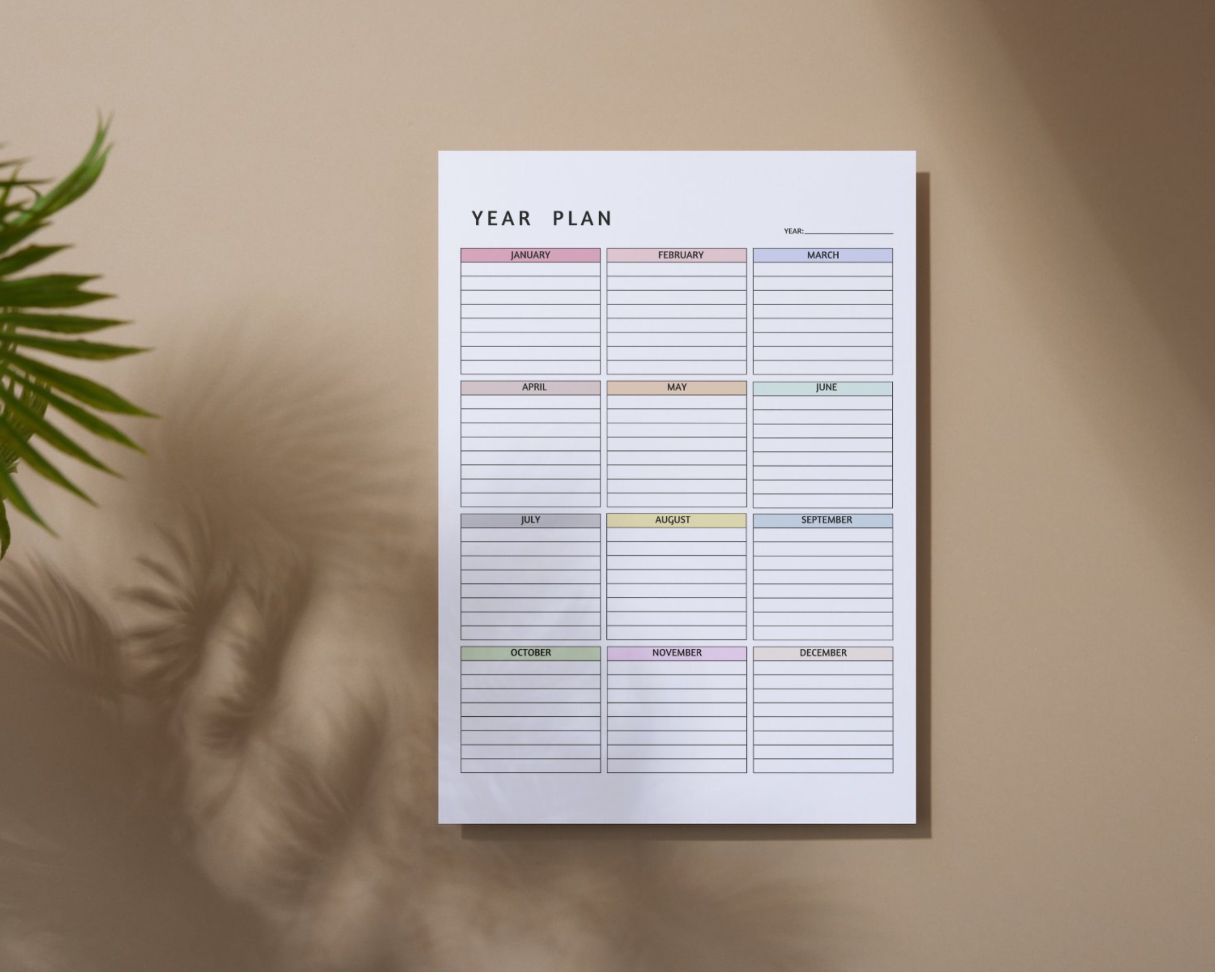 Editable Yearly Planner, Printable Yearly Overview on One Page, Year at ...